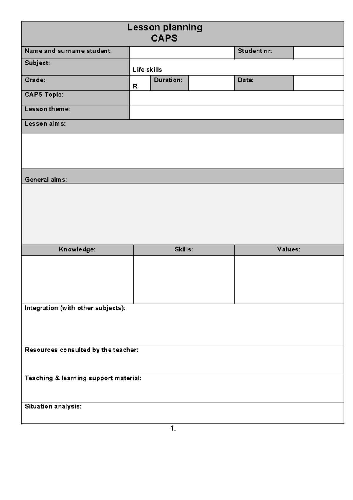 Lesson Planning for Life Skills (CAPS) - Educator Framework - Lesson ...