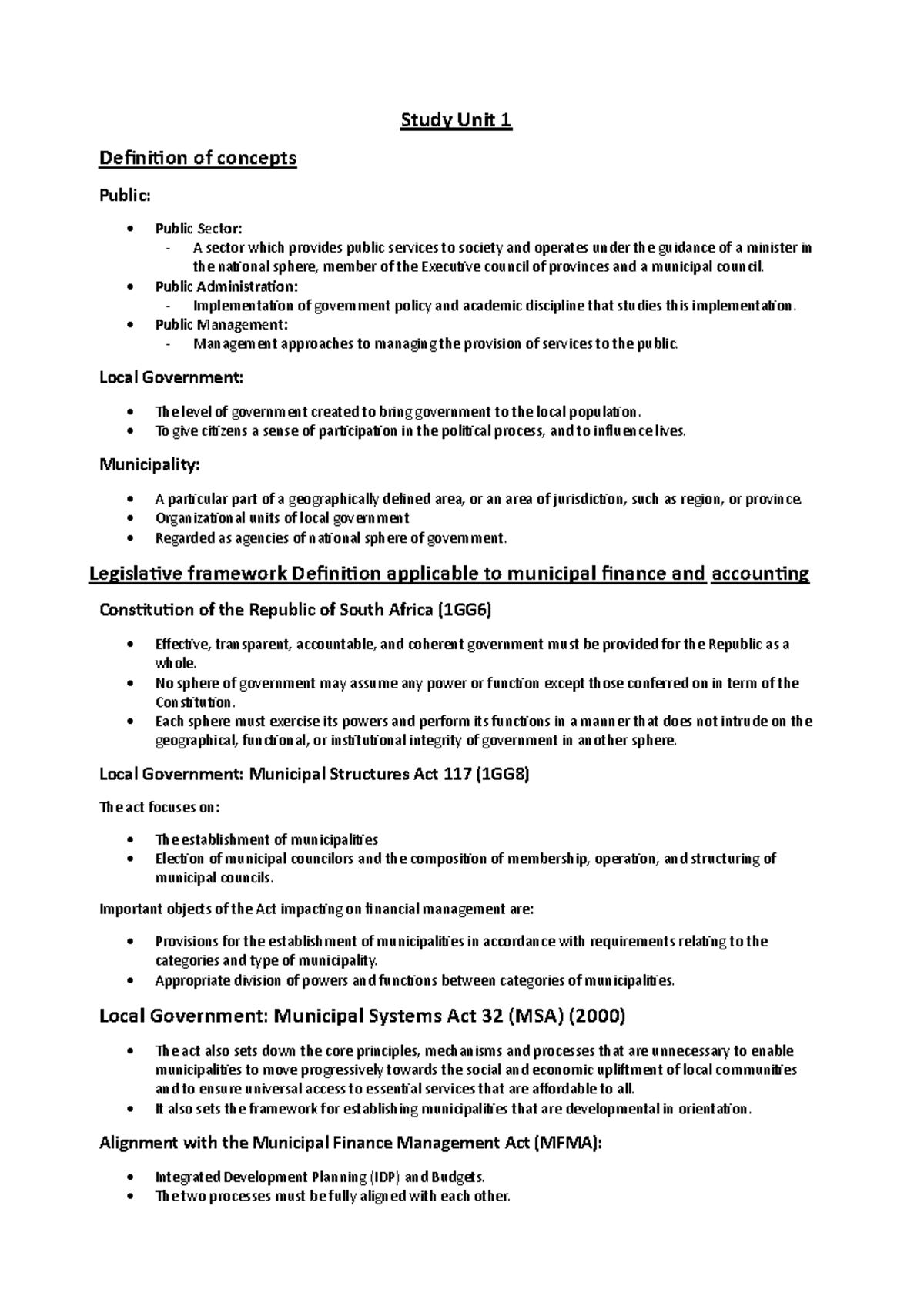 Study Unit 1&2 - Concepts in Public Administration and Local Government ...