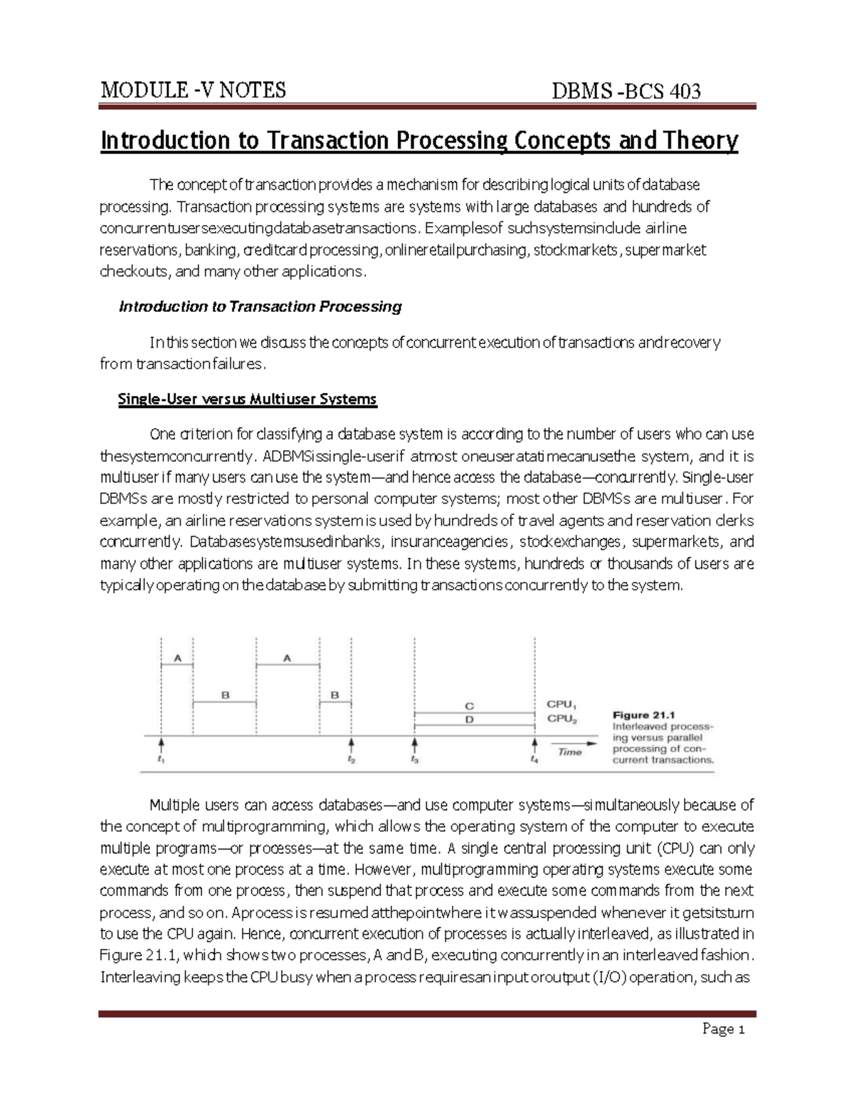 DBMS 403 Module Notes: Introduction to Transaction Processing Concepts ...
