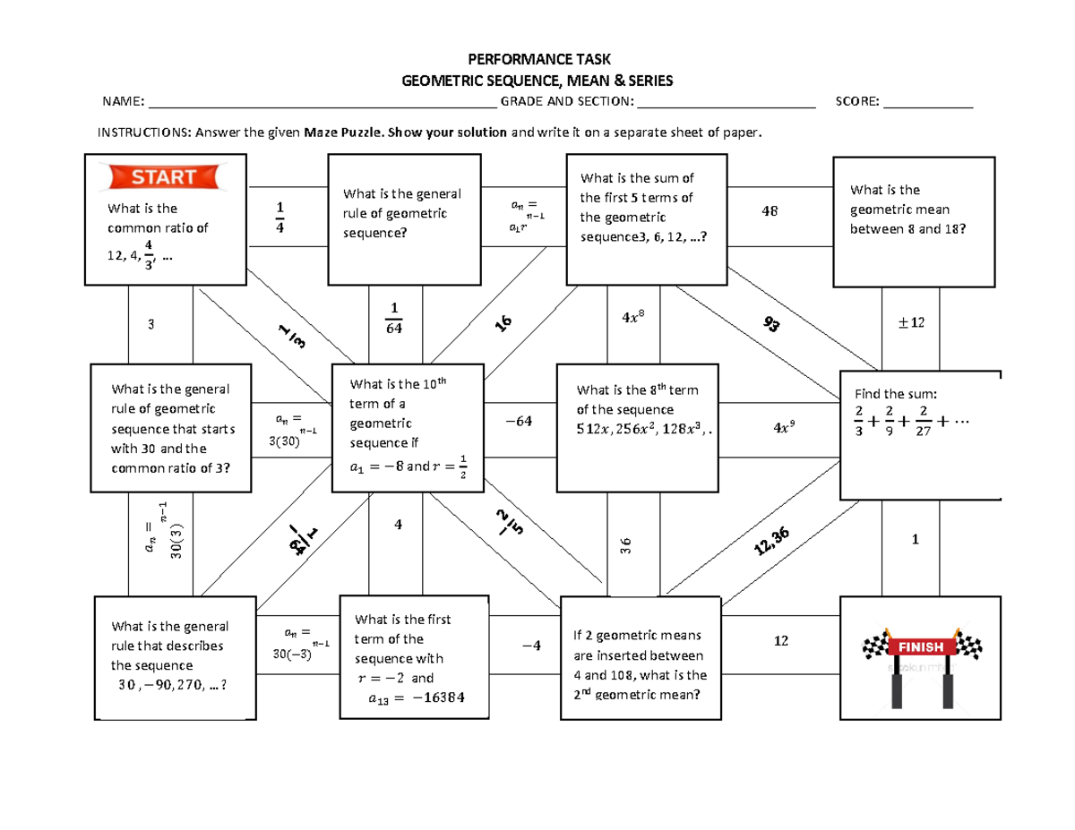 TASK-GM-Performance Task on Geometric Sequence, Mean, and Series - Studocu