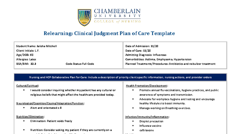 Relearning Clinical Judgment Plan of Care Template - CJ 2024 - Studocu