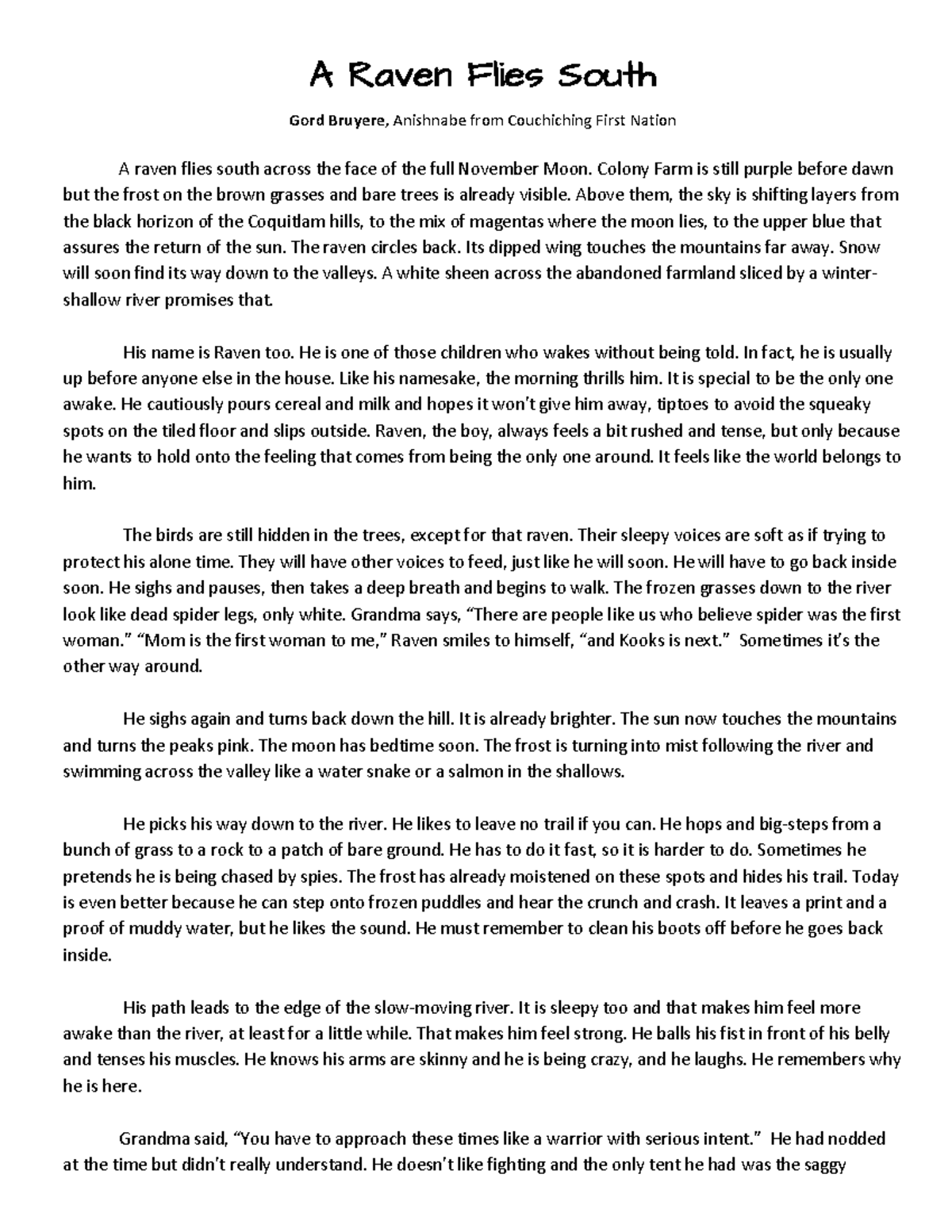 A Raven Flies South: Short Story Analysis and Reflection - Studocu