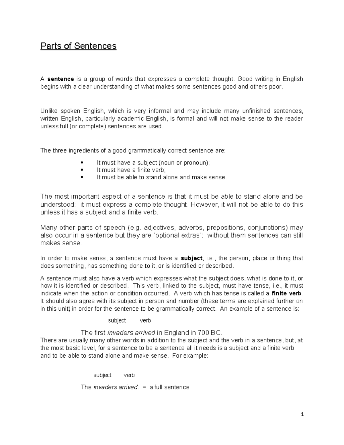 Grammar and Sentence Structure Exercises for English Language Learners ...