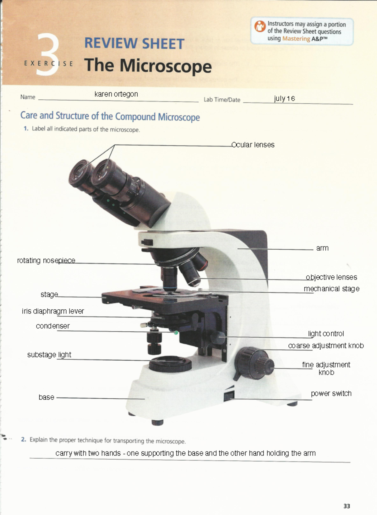 AP - Lab Exam 03 Review Sheet: Chapter 3 - The Microscope - Studocu