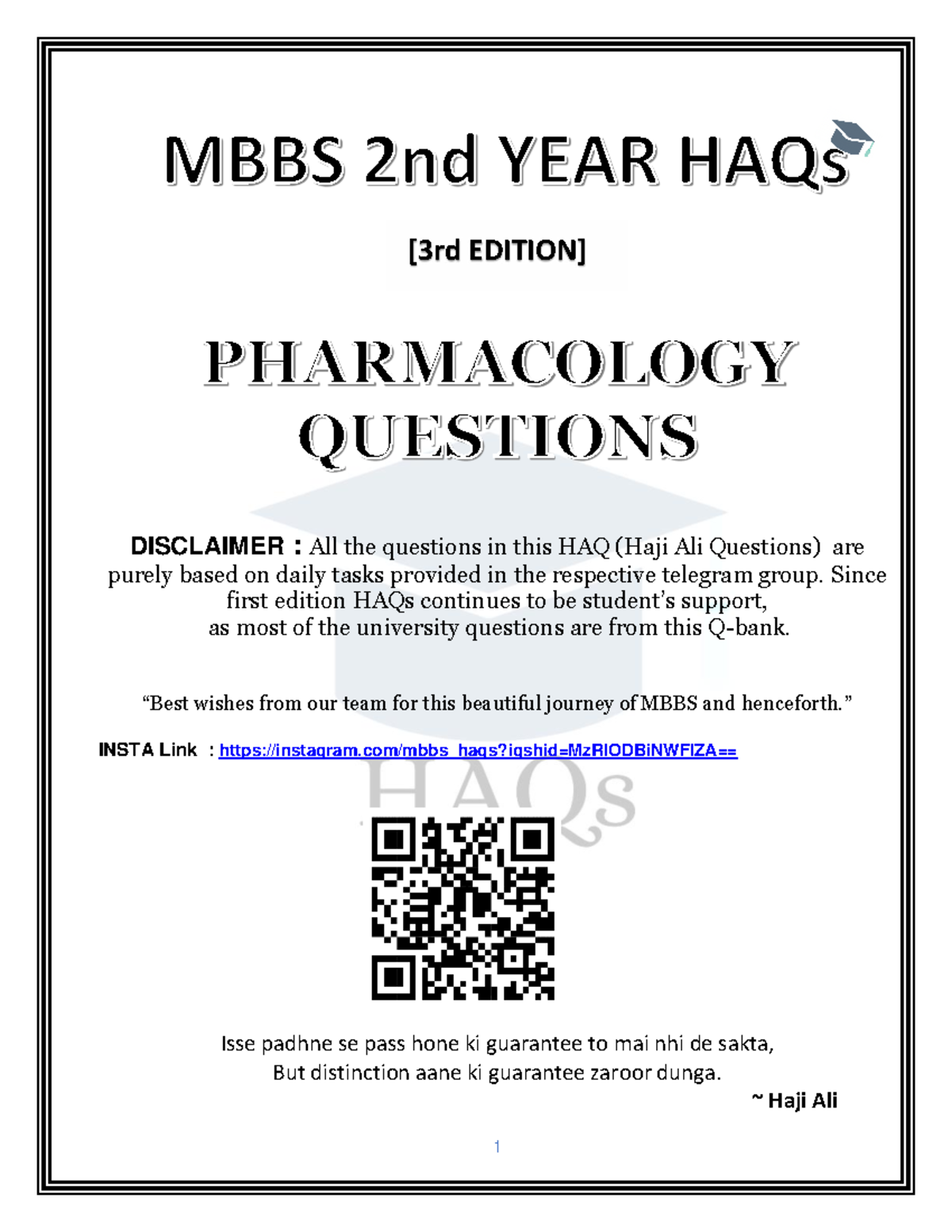 Pharmacology HAQs (Haji Ali) - 3rd Edition Study Guide - Studocu