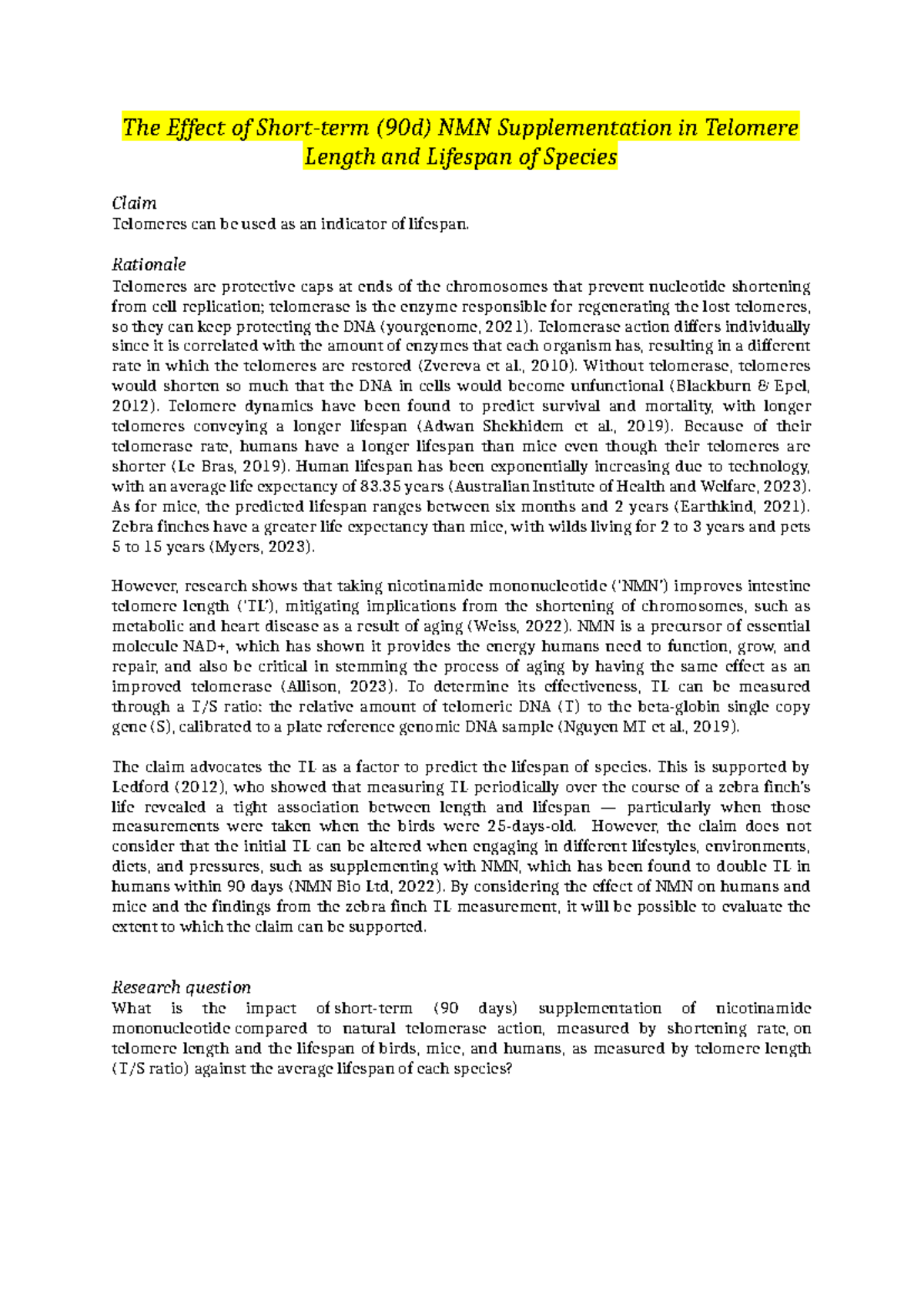 Bio IA3: Impact of 90-Day NMN Supplement on Telomere Length & Lifespan ...