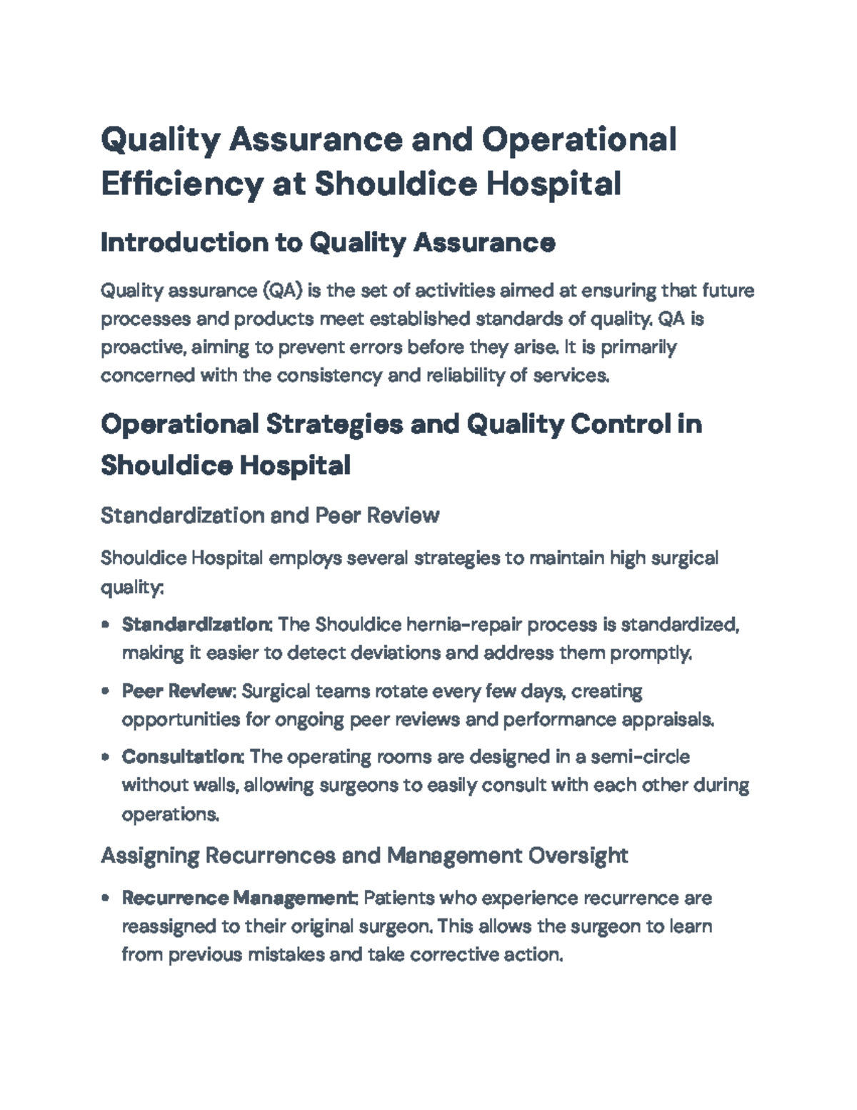 Quality Assurance & Operational Efficiency Analysis at Shouldice ...