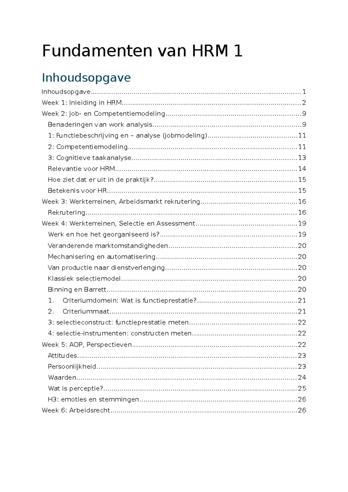 Fundamenten van HRM 1 - Samenvatting van Hoofdstukken en Week 1-6 ...