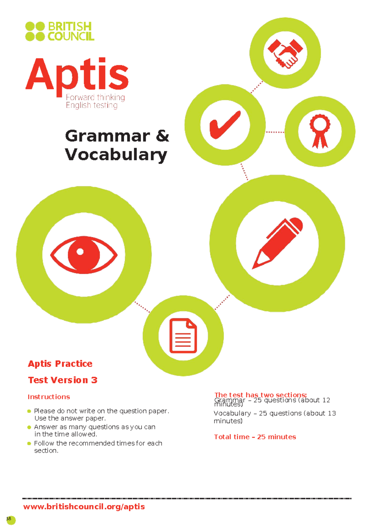 Aptis Grammar & Vocabulary Practice Test Version 3 Instructions - Studocu