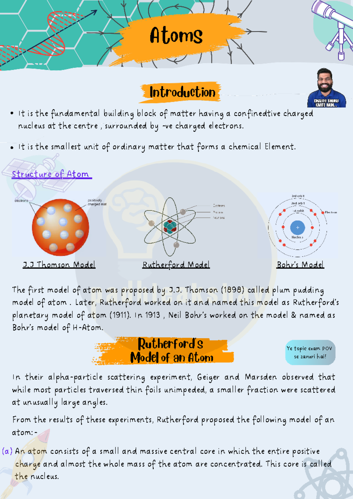 Atoms - Introduction to Structure, Models, and Key Concepts - Studocu