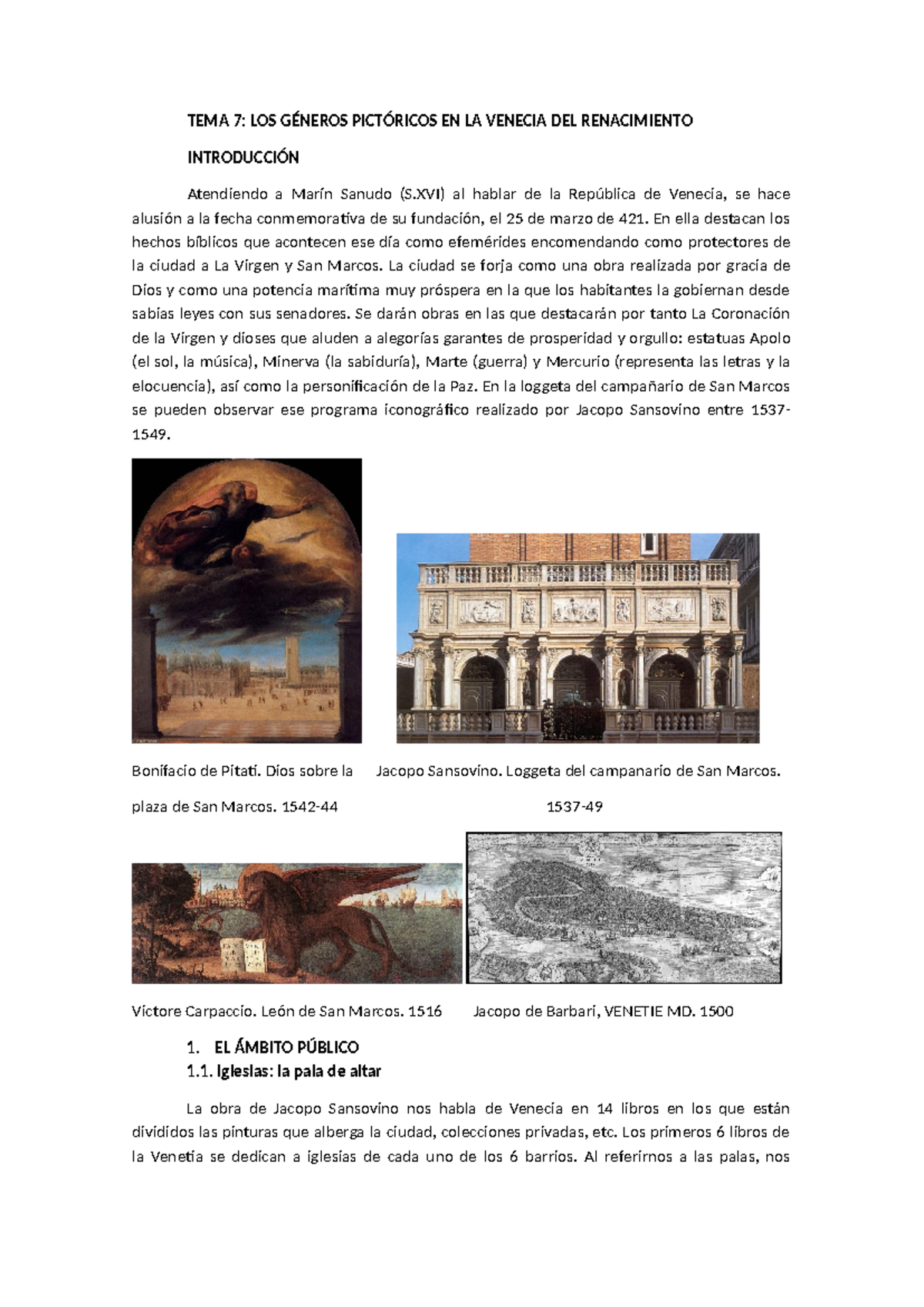 TEMA 7: GÉNEROS PICTÓRICOS EN LA VENECIA DEL RENACIMIENTO - Studocu