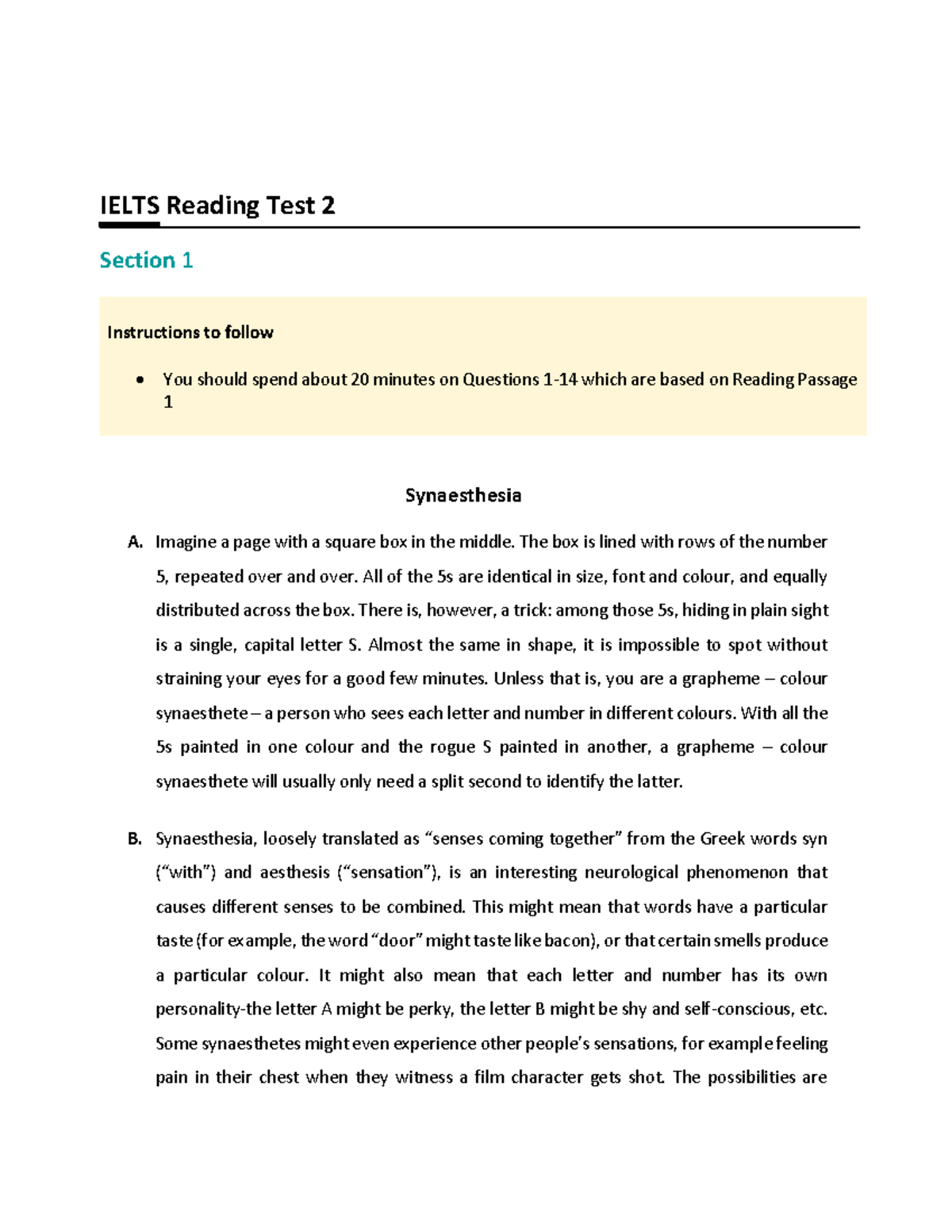 Ielts Reading Actual Test 2 - IELTS Reading Test 2 Section 1 ...