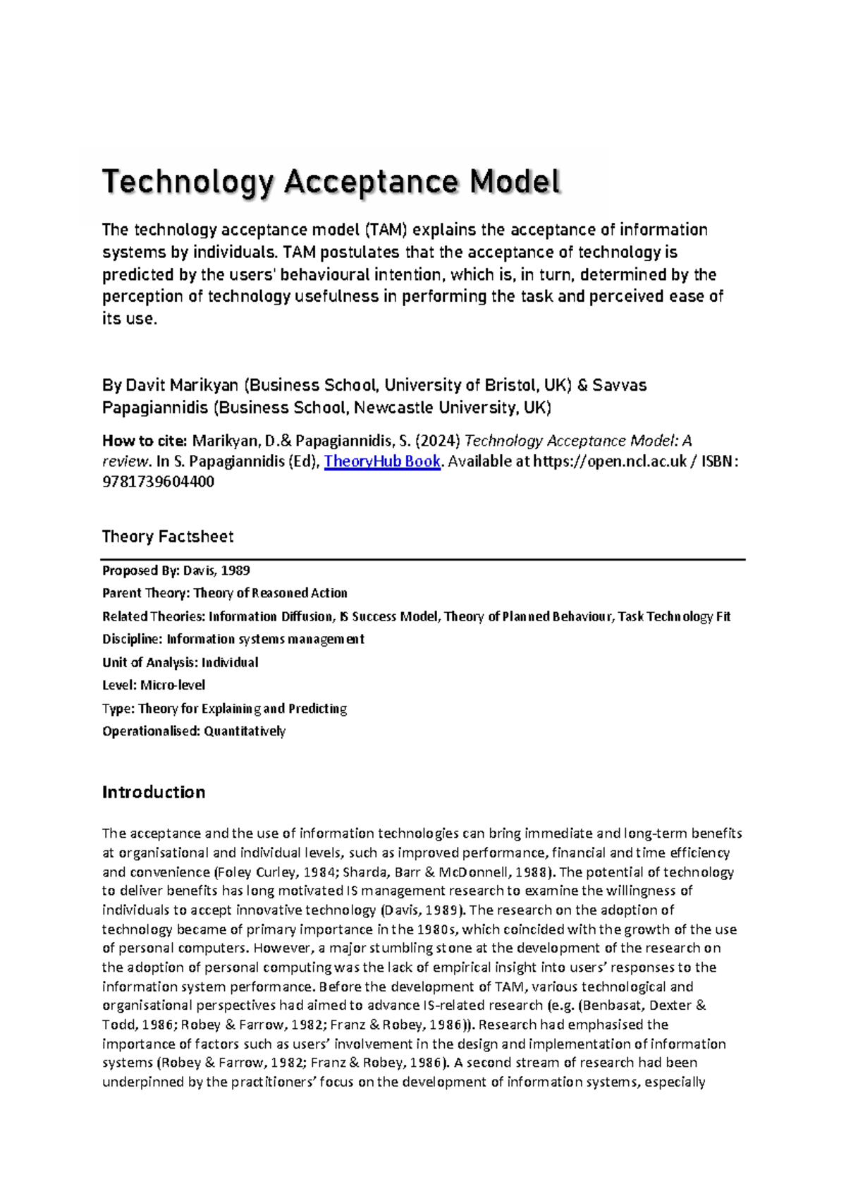 Technology Acceptance Model (TAM): Insights and Applications in IS ...