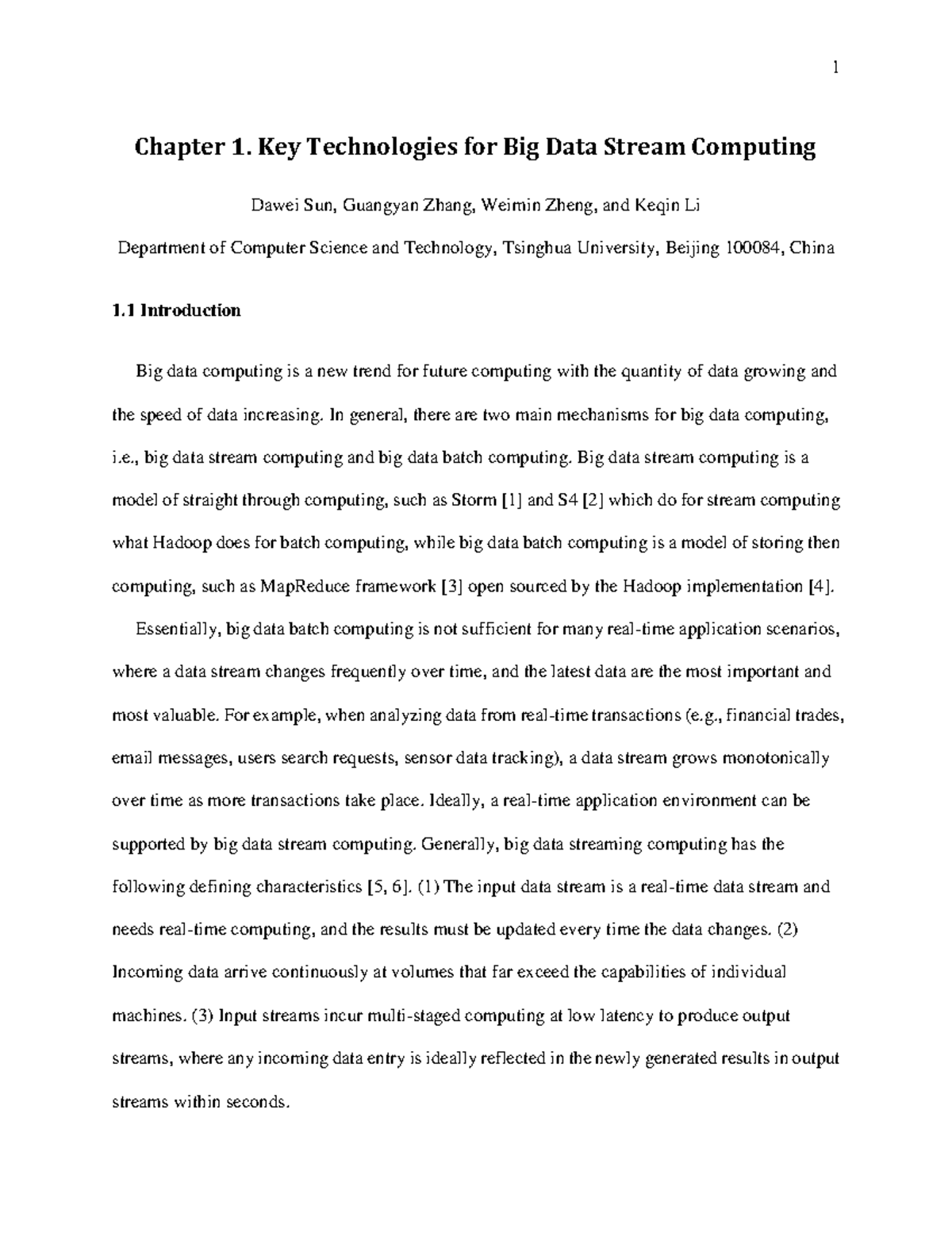 Stream Computing Big Data Chapter 1 Key Technologies For Big Data Stream Computing