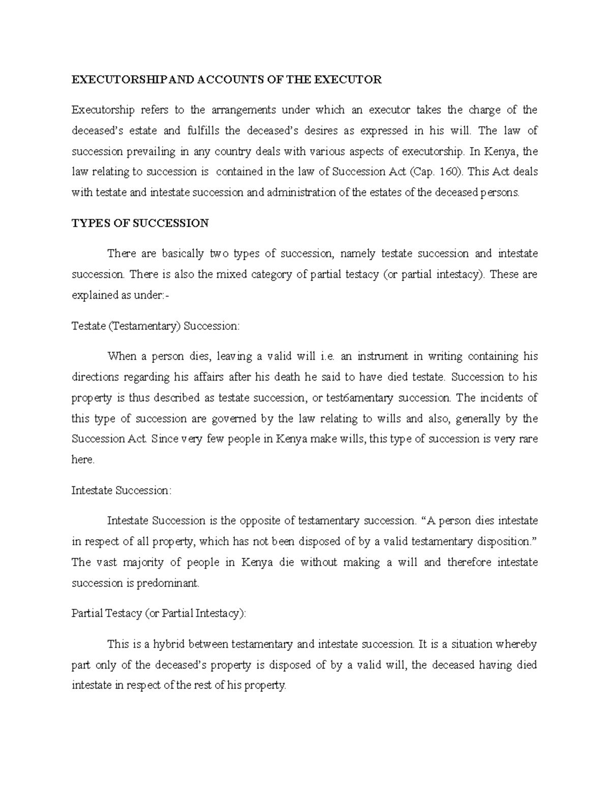 Comprehensive Overview of Executors and Accounts (LAW 160) - Studocu
