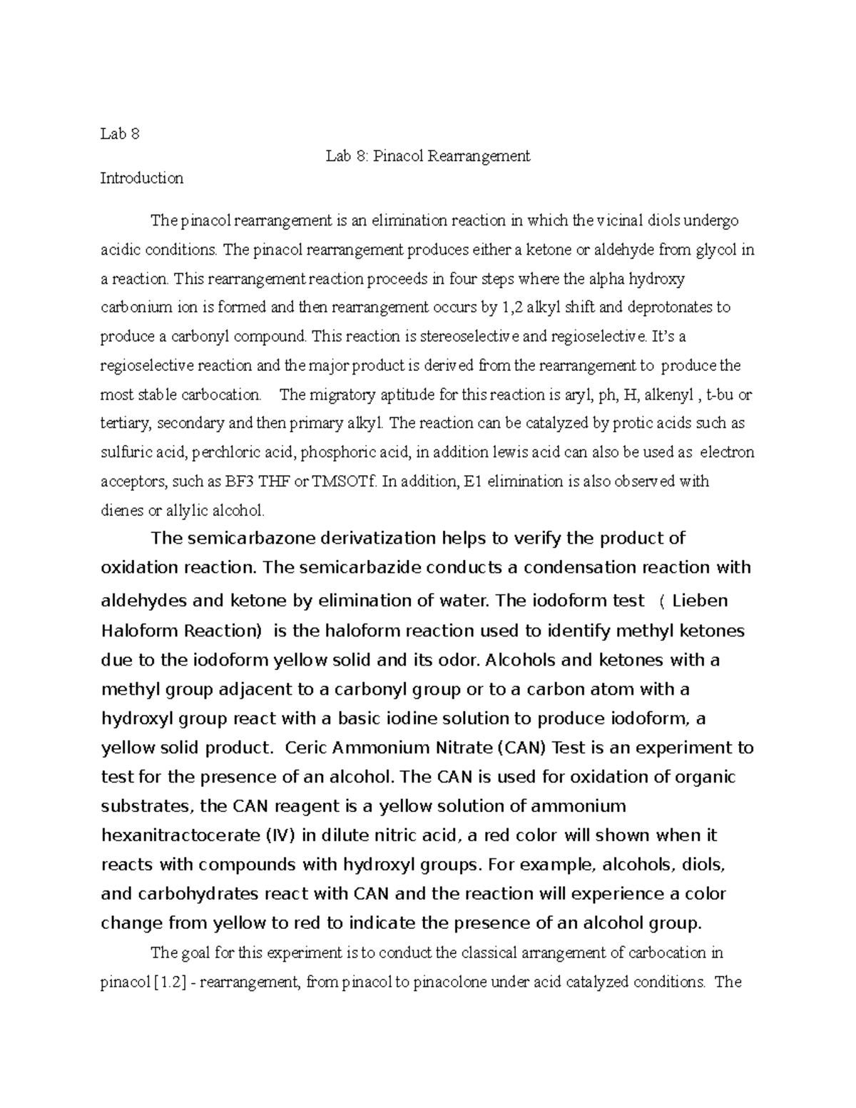 Chem233 Lab 8: Pinacol Rearrangement and Characterization Techniques ...
