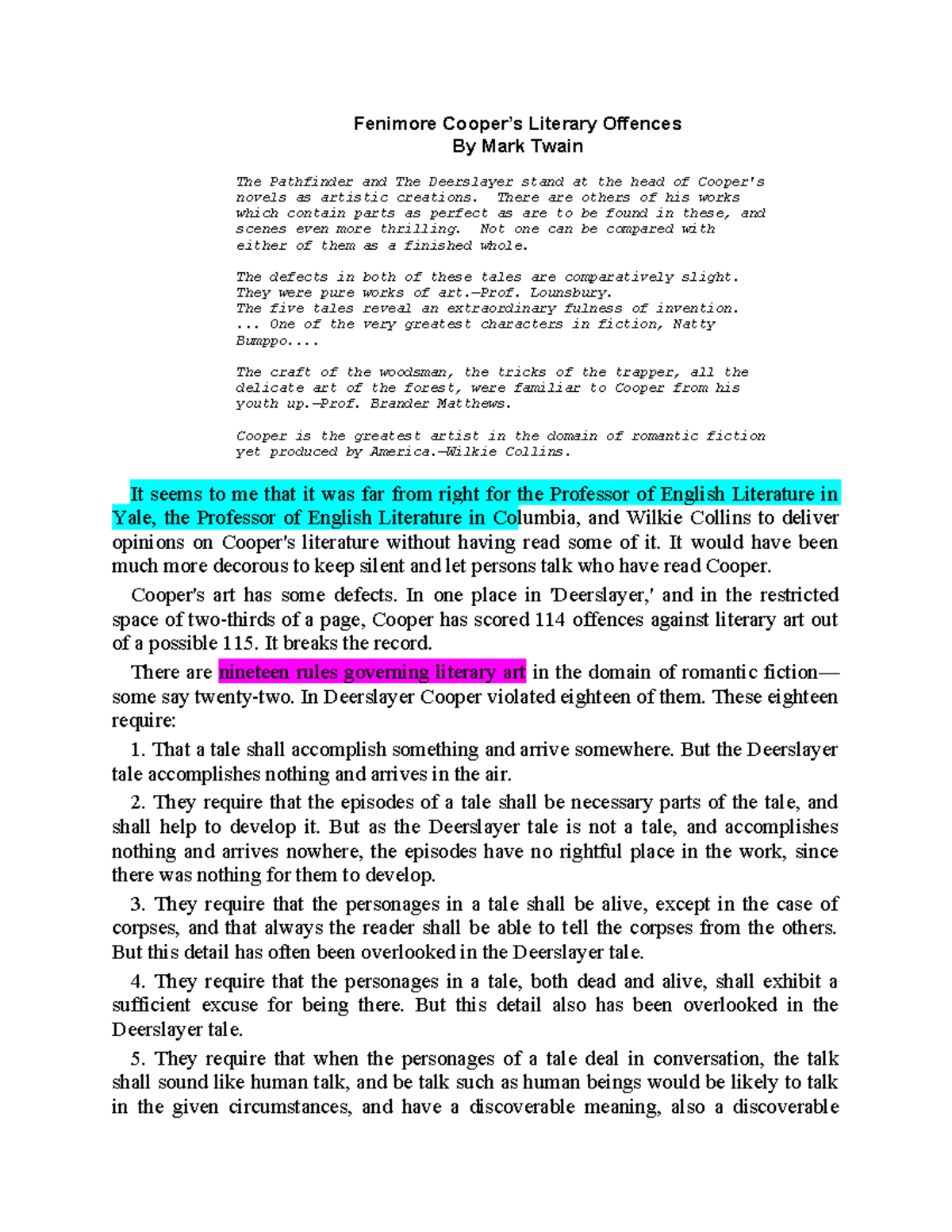 Fenimore-Cooper - Fenimore cooper - Fenimore Cooper’s Literary Offences ...