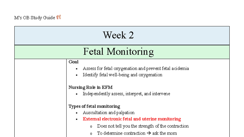 OB Study Guide: Week 2 - Fetal Monitoring and Nursing Interventions ...