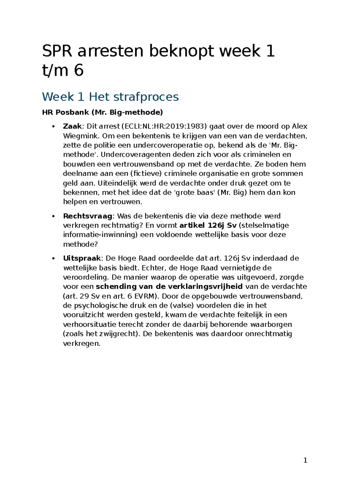 SPR Arresten Beknopt: Week 1-5 Over Strafproces en Jurisprudentie ...