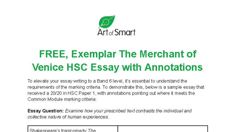 Annotated The Merchant of Venice Essay - FREE, Exemplar The Merchant of ...