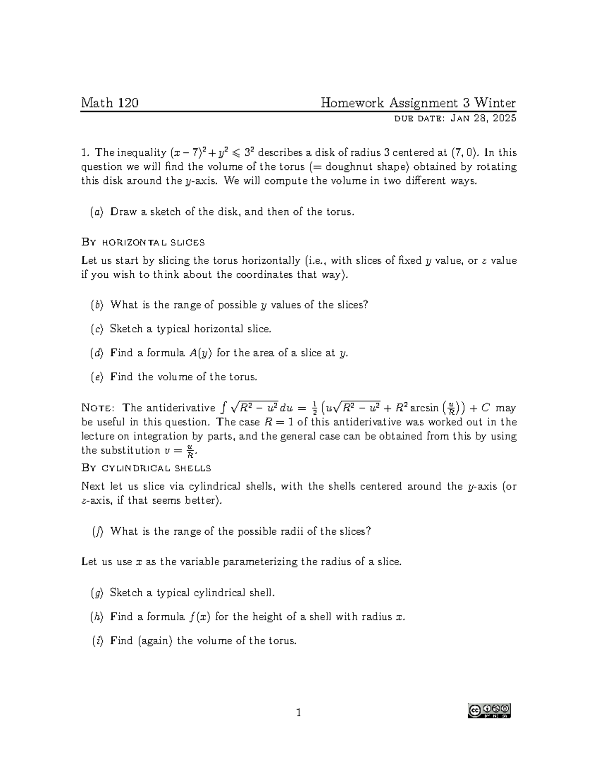 Math 120 HW3: Volume of a Torus - Due Jan 28, 2025 - Studocu
