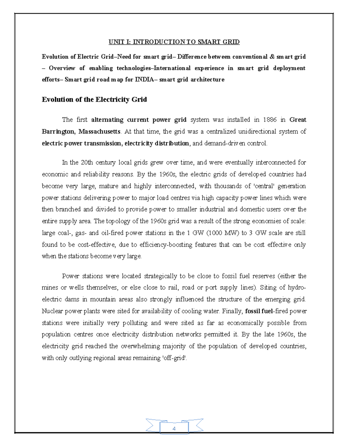 UNIT I - Overview of Smart Grid Concepts and Evolution Insights - Studocu