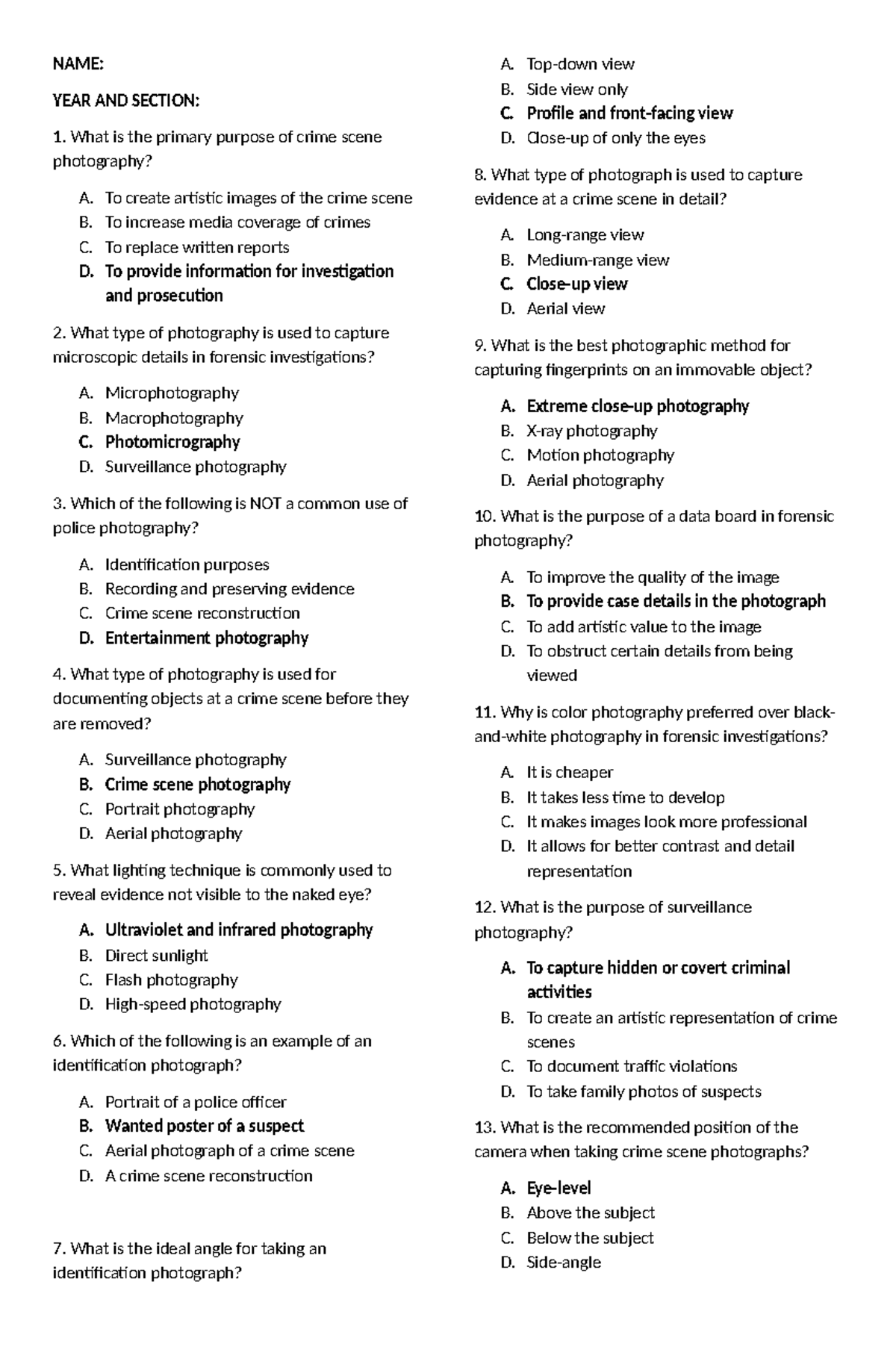 F1 last quiz on crime scene photography and techniques - Studocu