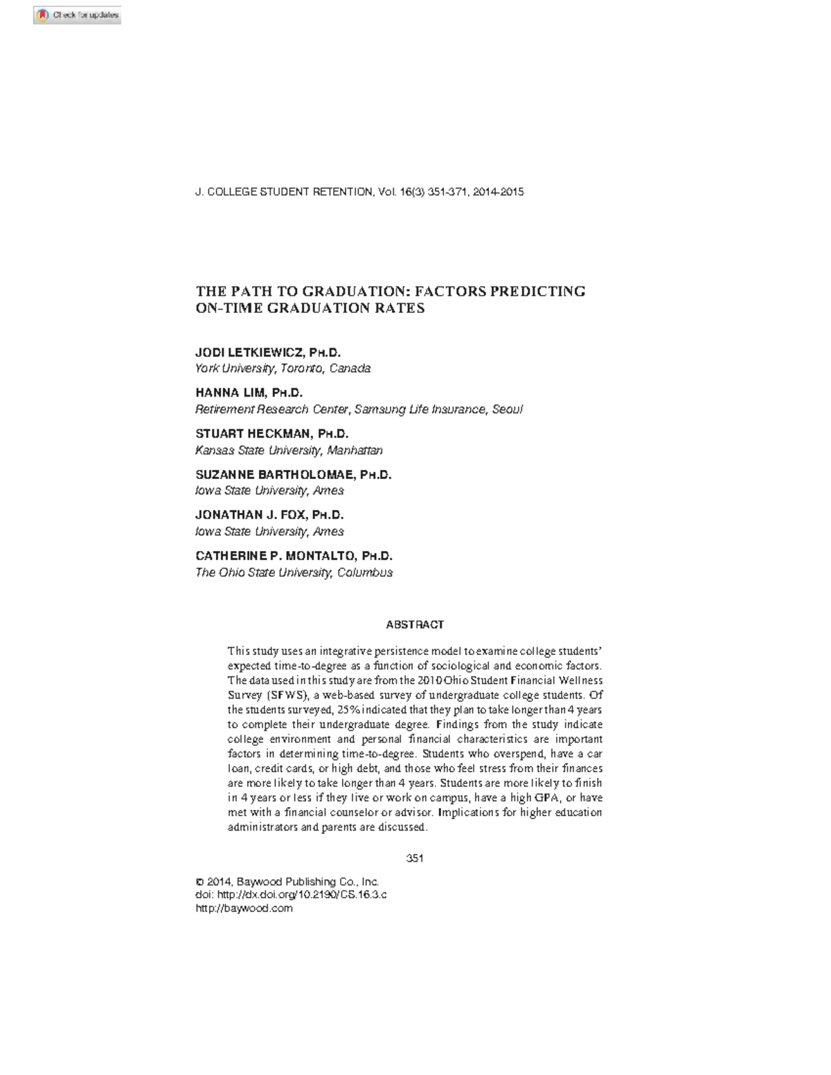 Factors Influencing On-Time Graduation Rates (CS 16.3) - THE PATH TO ...
