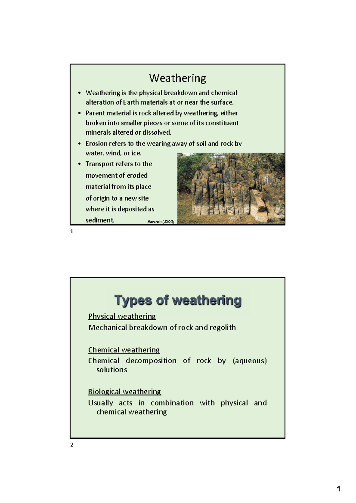 CIVL1022 Week 4: Weathering Processes and Types - Studocu