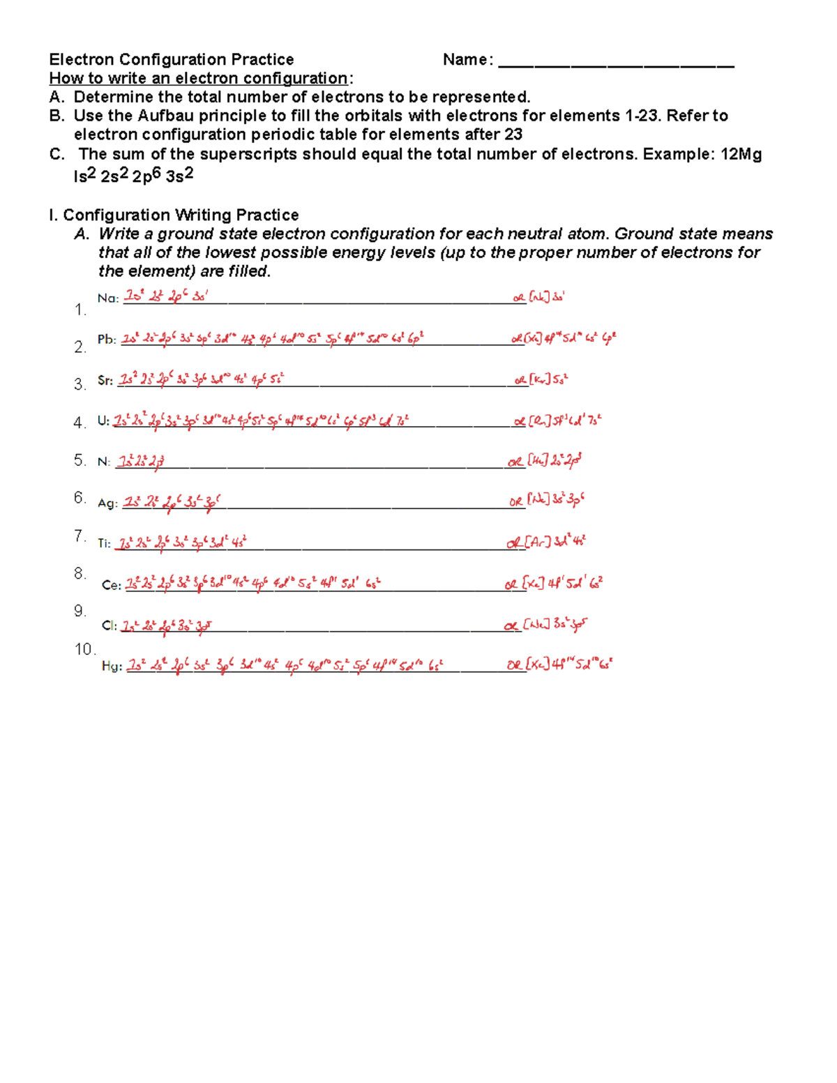 Electron Configuration Practice Worksheet 1