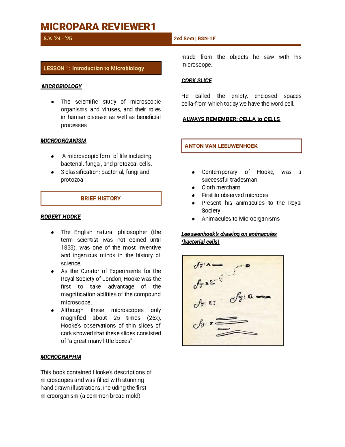 Microbiology Review: Key Concepts and Historical Figures (BSN-1E) - Studocu