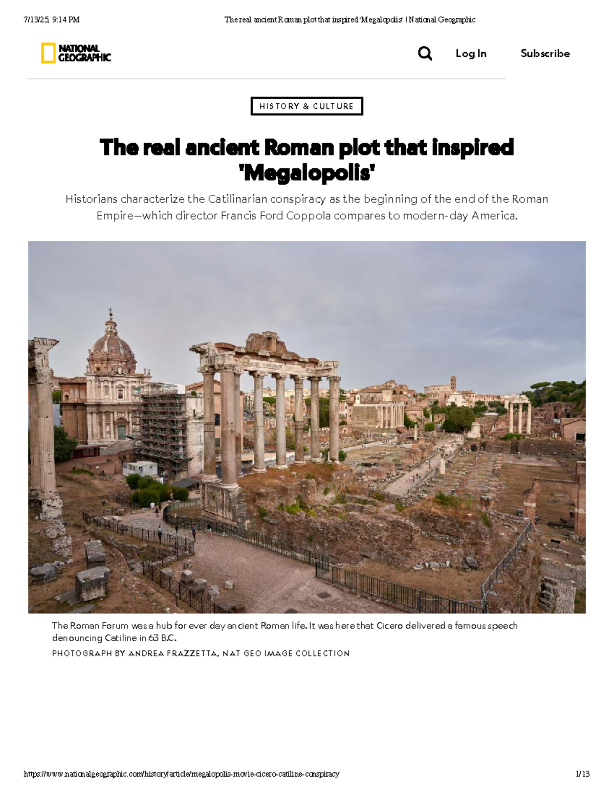 The Real Ancient Roman Plot Behind 'Megalopolis' - National Geographic ...