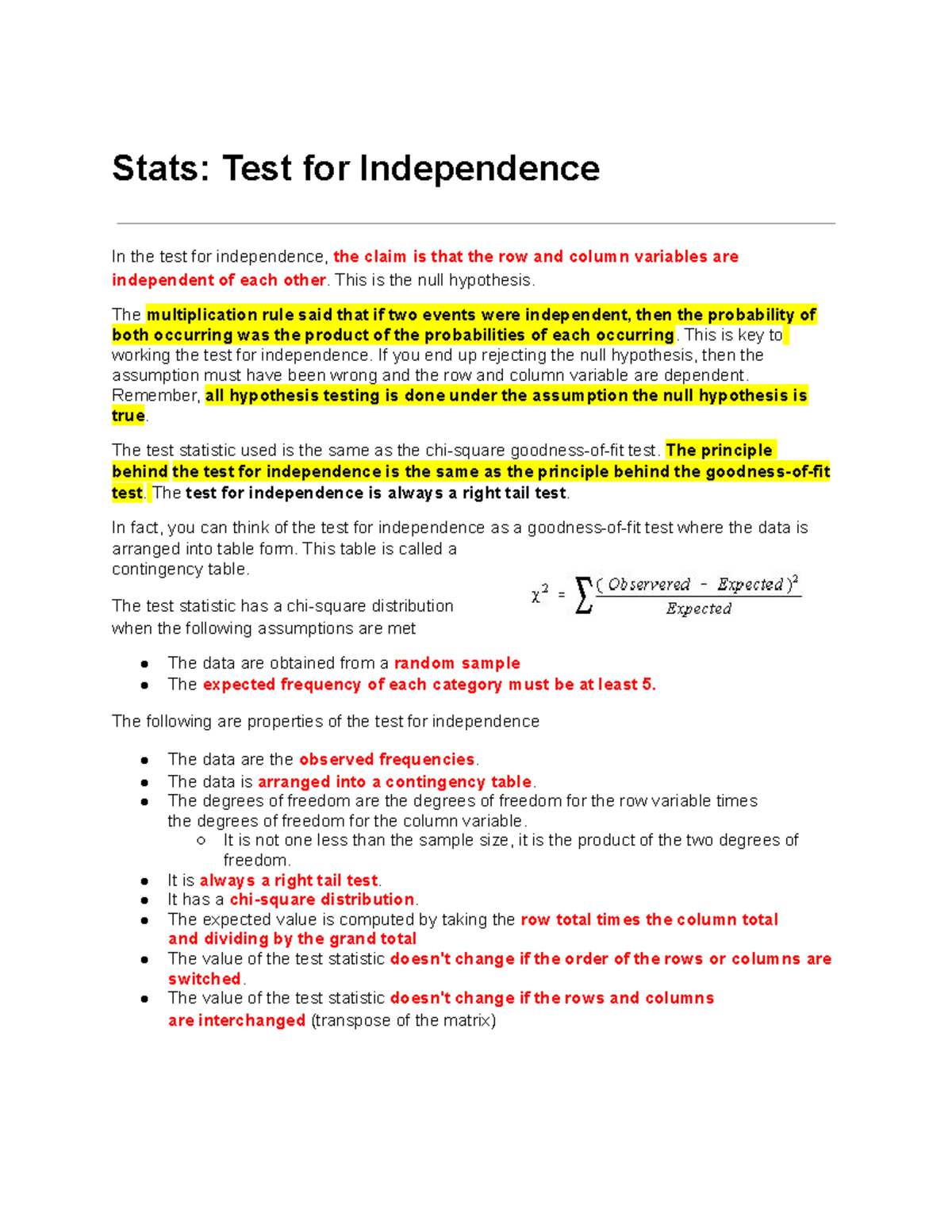 Chi-square test for independence - Stats: Test for Independence In the ...