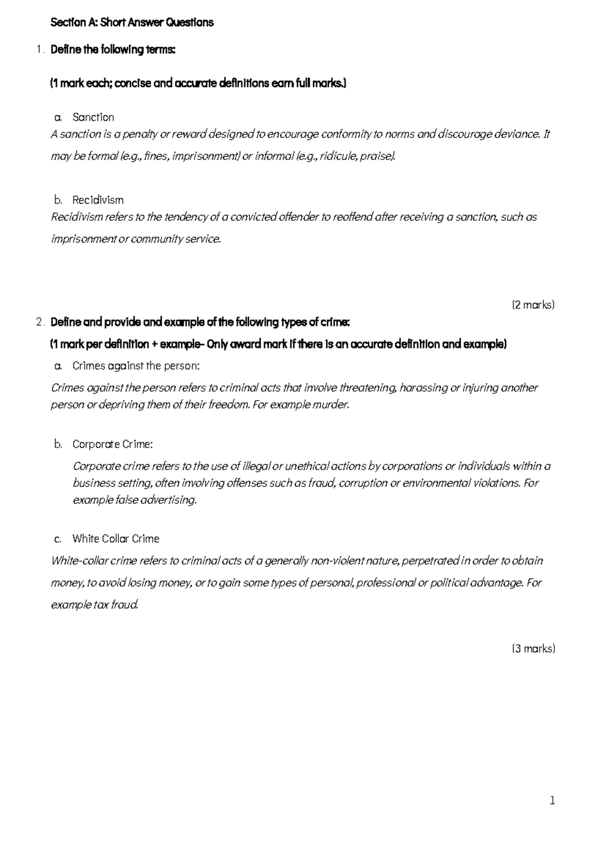 AOS 2: Answer Key for Holiday Homework Practice SAC on Crime and ...