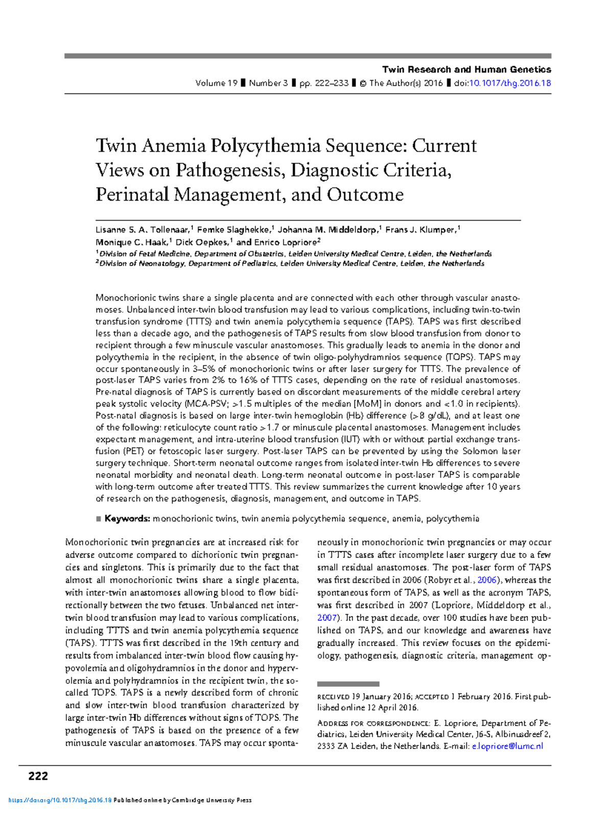 Twin Anemia Polycythemia Sequence: Insights on Pathogenesis ...