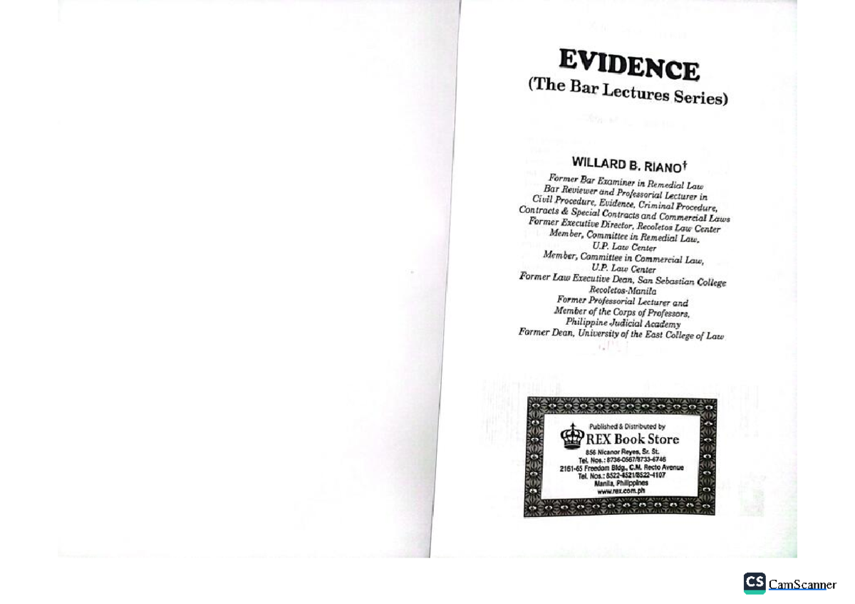 Riano - Evidence Bar Review Notes (2022) - Studocu