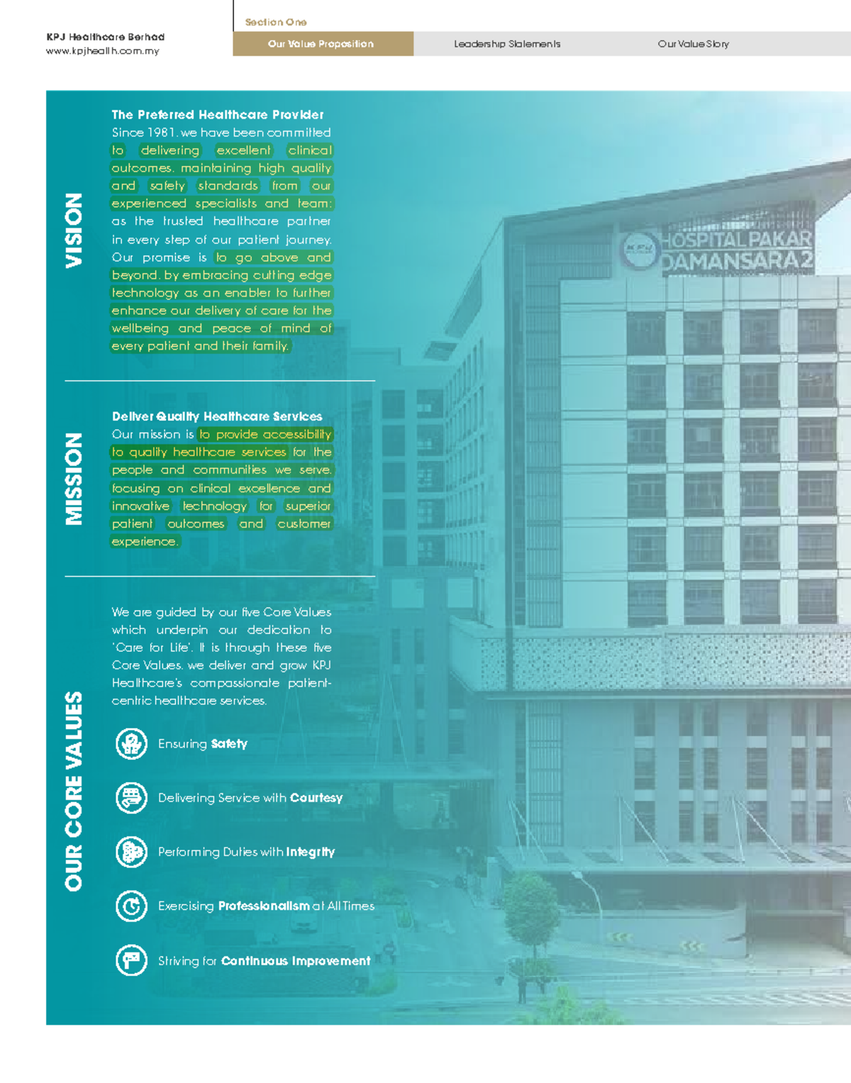 KPJ Healthcare Berhad: Vision & Mission Overview and Core Values - Studocu