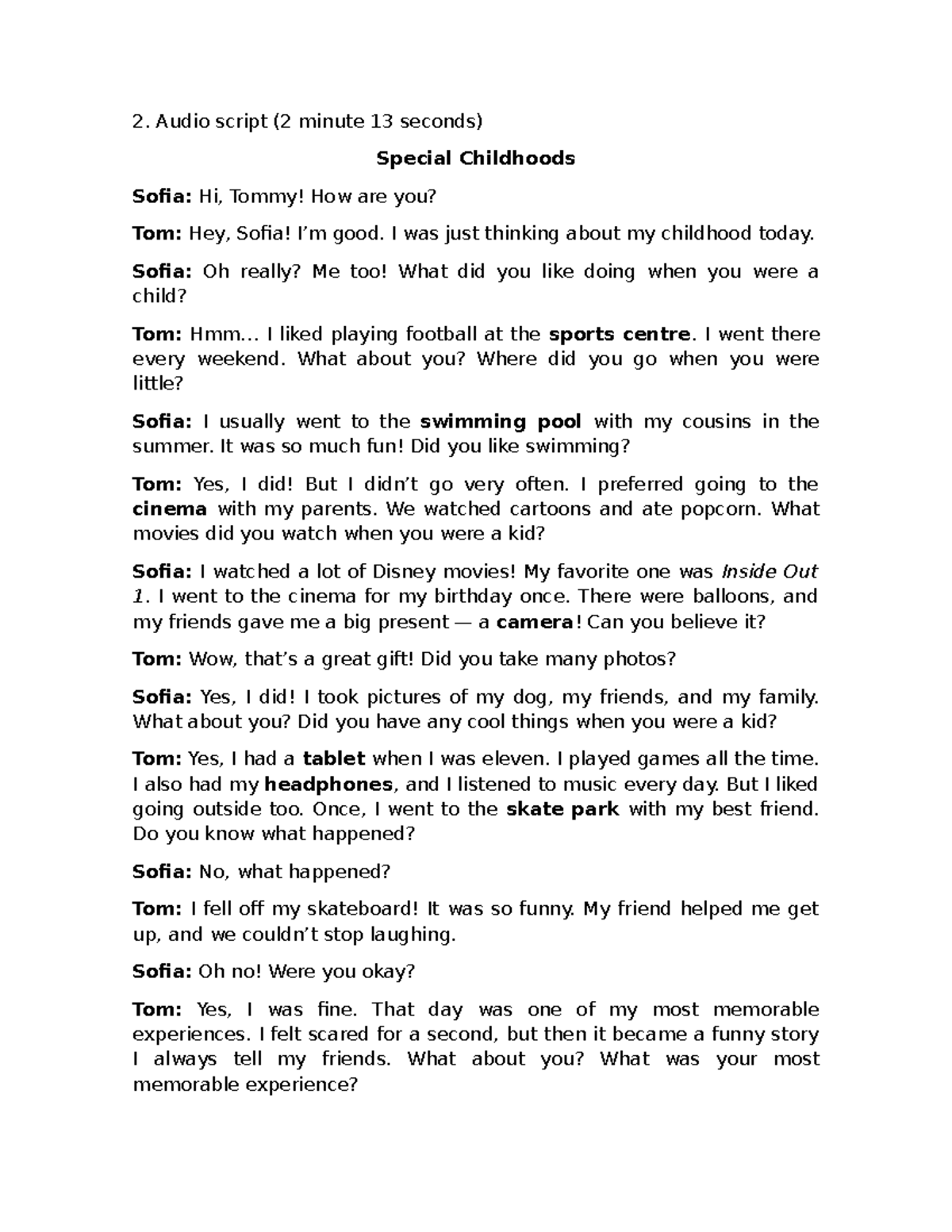 2. Audio Script: Talking About Our Childhoods (2:13) - Studocu