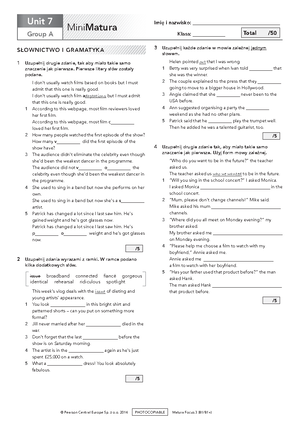 Focus 3 2E Mini Matura Unit3 Answers - © Pearson Central Europe Sp. z o ...