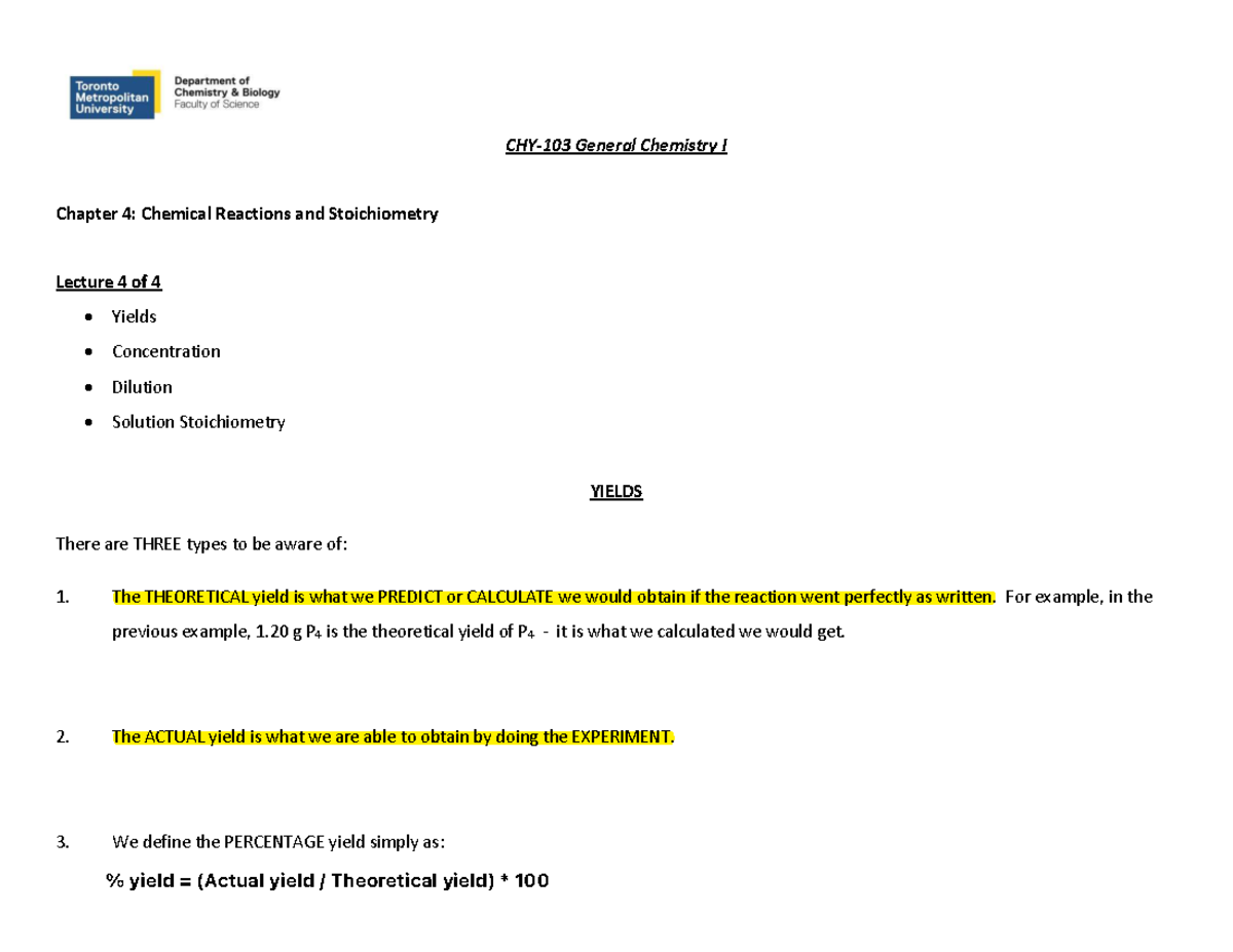 CHY-103 Final Exam Notes: Chemical Reactions & Stoichiometry Insights ...