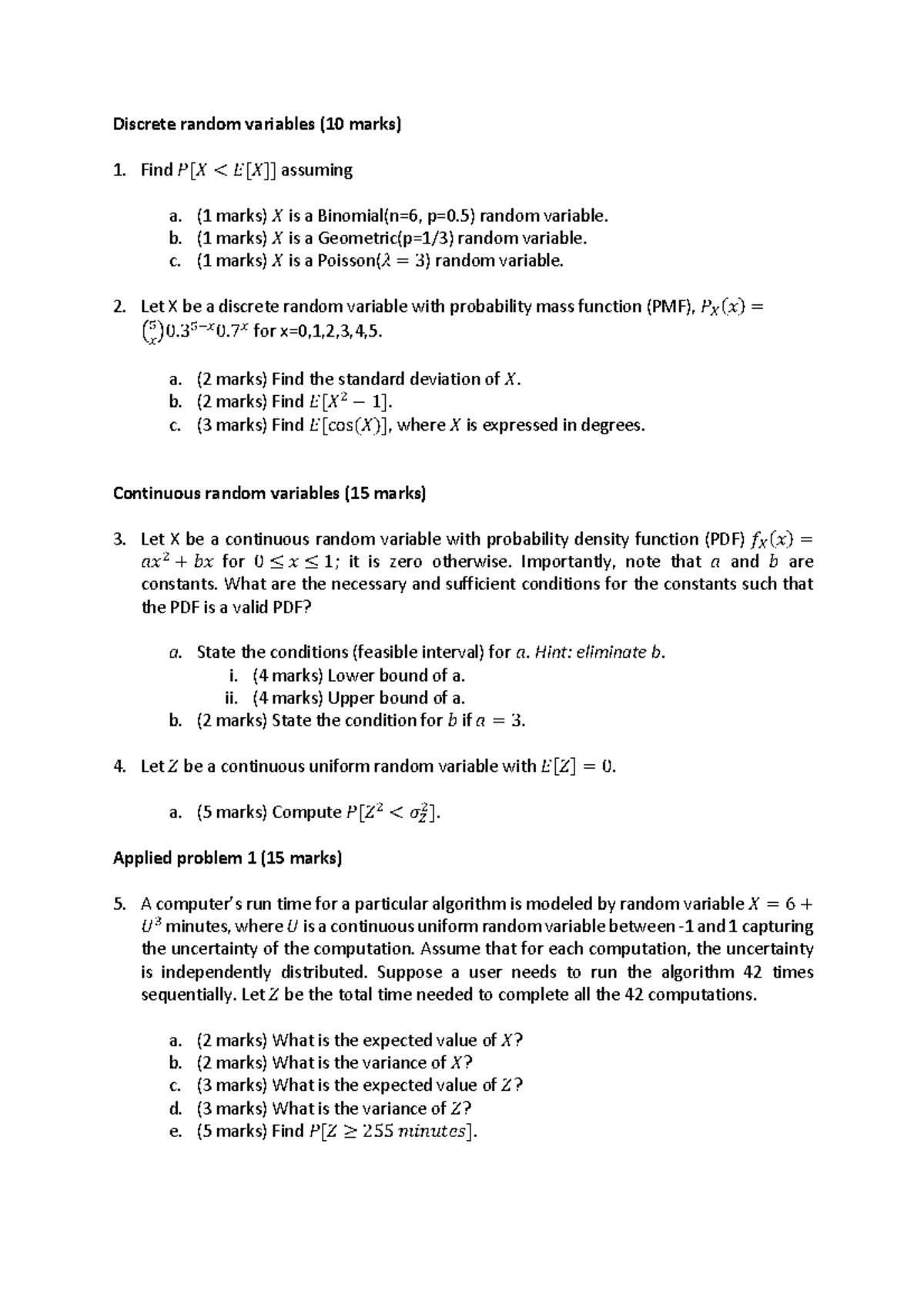 Discrete and Continuous Random Variables: Exam Review (MATH101) - Studocu