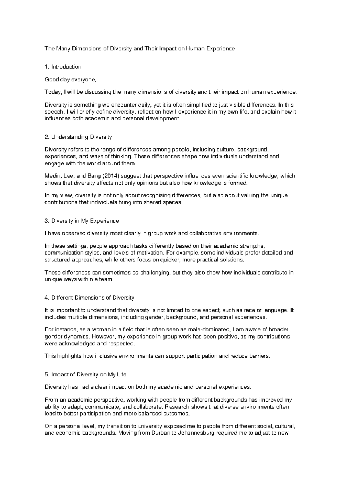 Diversity Speech: Exploring Its Dimensions and Impact on Experience ...