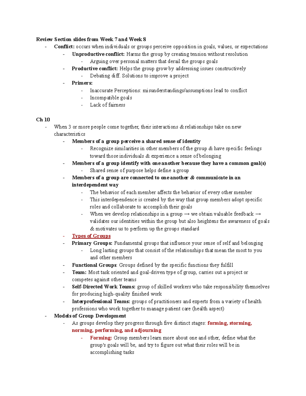 Group Dynamics and Development: Chapter 10-12 Notes (ULA) - Studocu