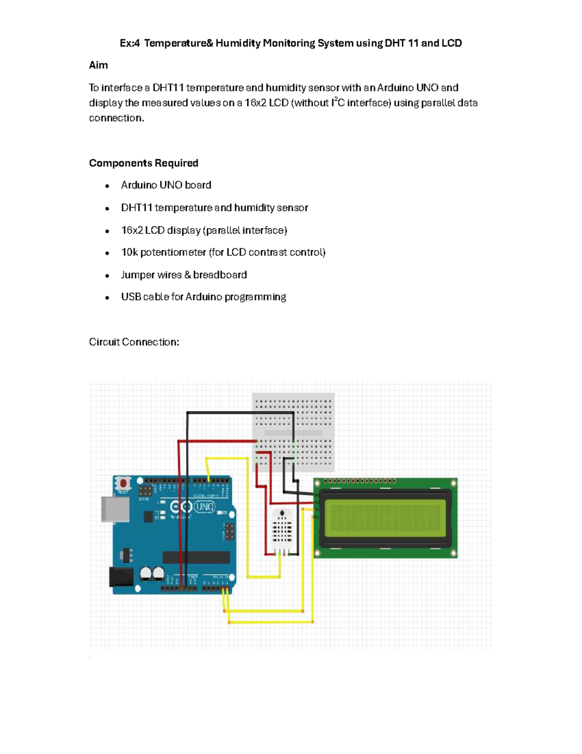 Lecture Notes: Humidity Monitoring System with DHT11 & LCD (Ex:4) - Studocu