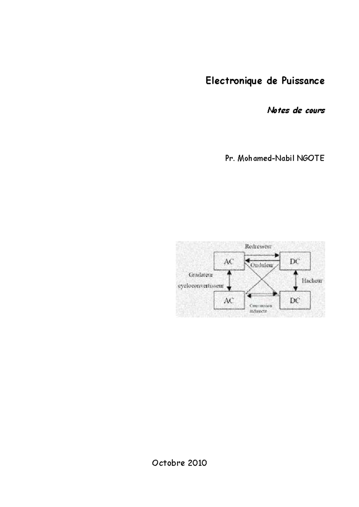 Electronique de Puissance - Notes de Cours Pr. NGOTE - Octobre 2010 ...