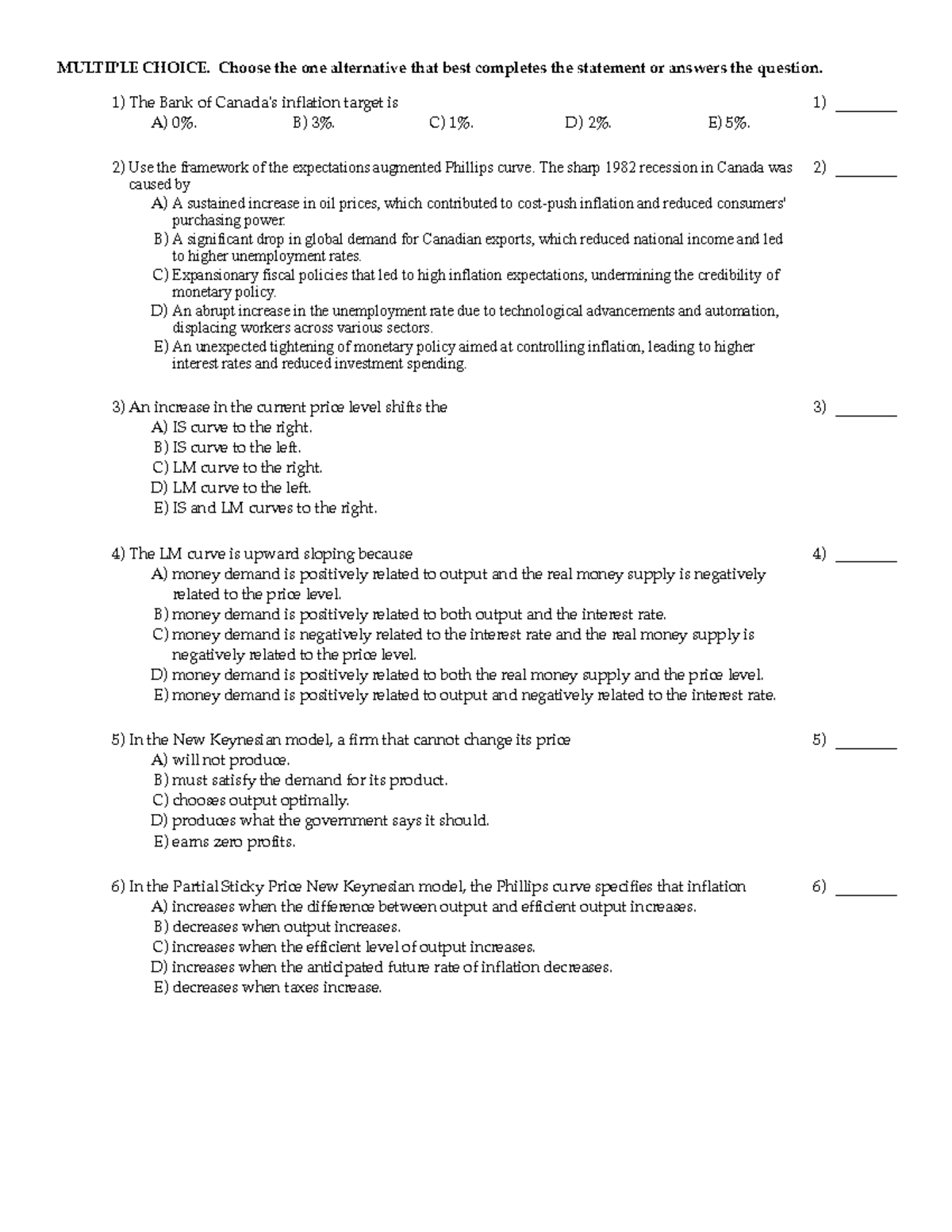 Group B v1 - Sample Midterm MCQ on Economic Models - Studocu