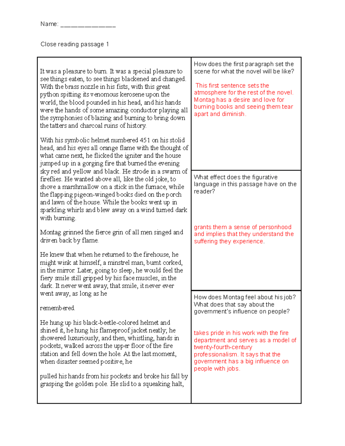 Close Reading Passage 1: Analyzing Montag's Journey in F451 - Studocu