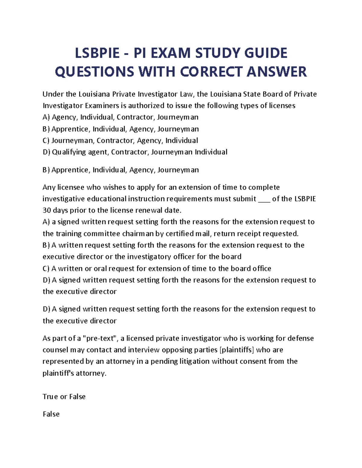 Lsbpie - PI Exam Study Guide Questions & Answers 2025 - Studocu