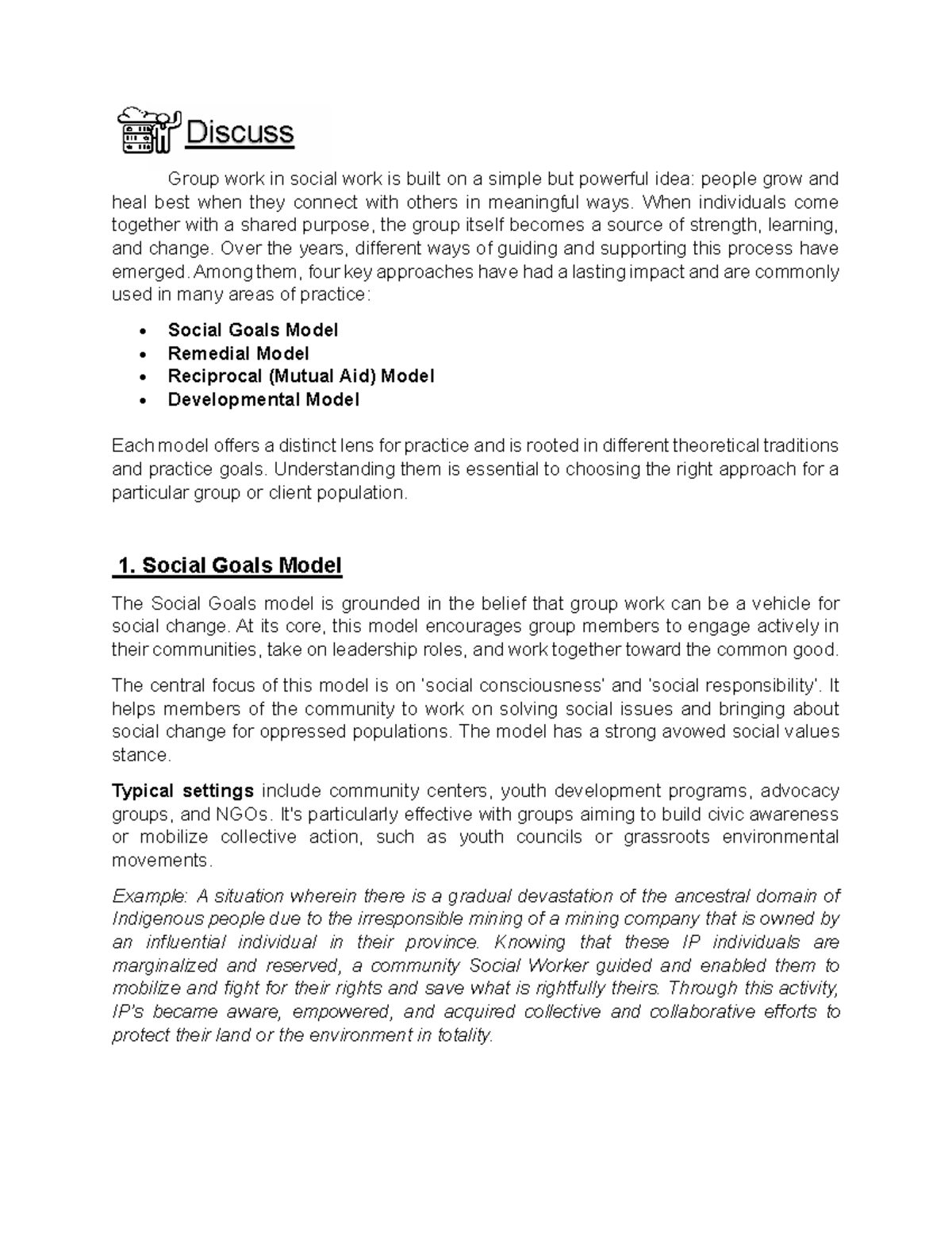 Social Work Group Models: Key Approaches and Applications - Studocu