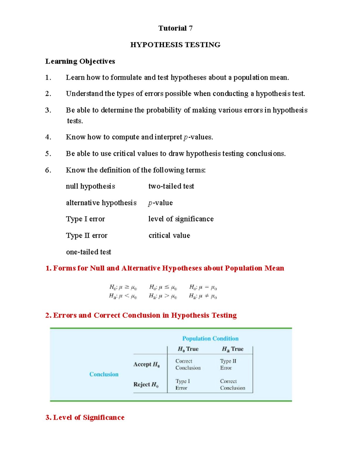 2025-Tutorial 7: Hypothesis Testing Concepts and Applications - Studocu